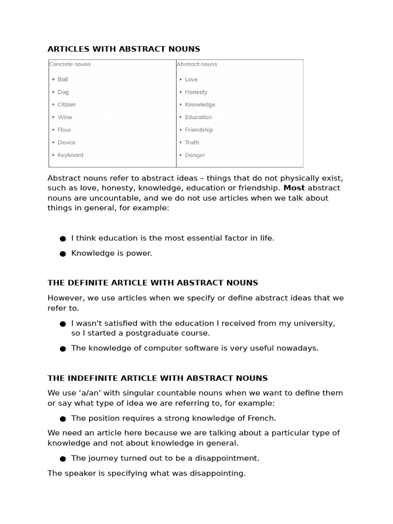 Articles With Abstract Nouns | PDF