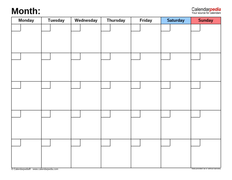 Monthly Planner Landscape Monday Start | PDF