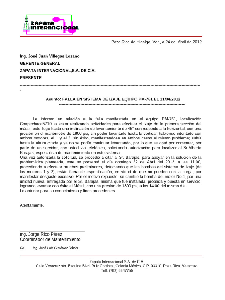 Nota Informativa Zi-Mantto-001-2012 | PDF