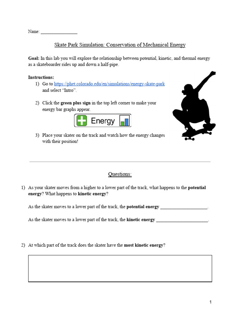 Skate Park Simulation: Conservation of Mechanical Energy: Goal | PDF