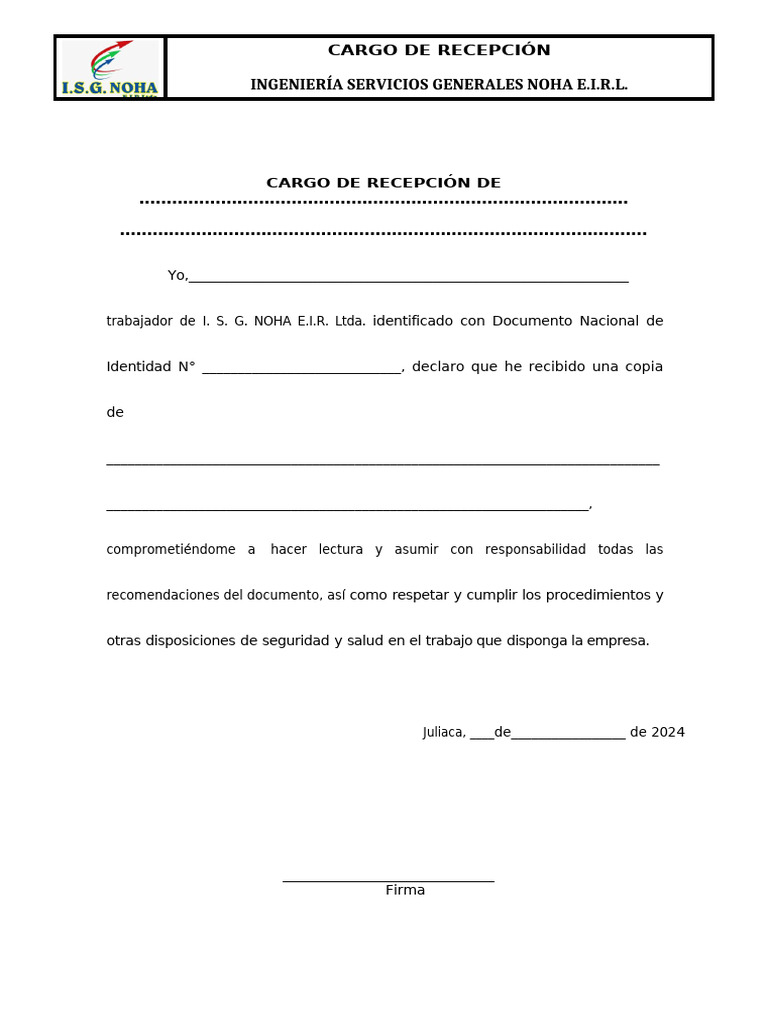 CARGO DE RECEPCIÓN DE Documentos | PDF