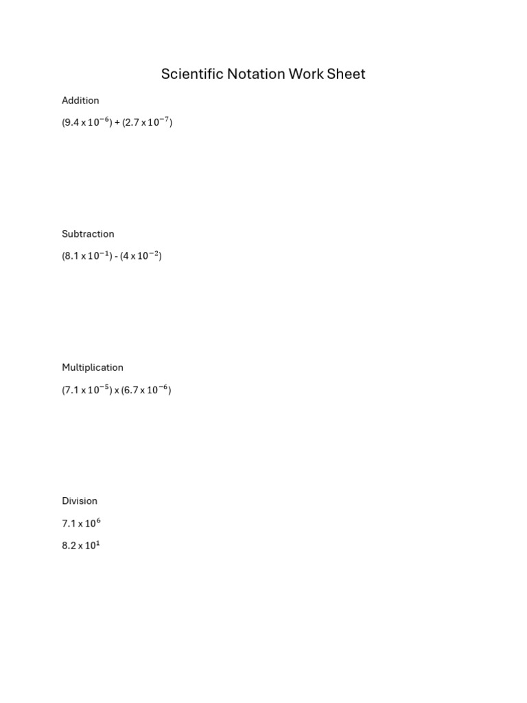 Scientific Notation Work Sheet | PDF