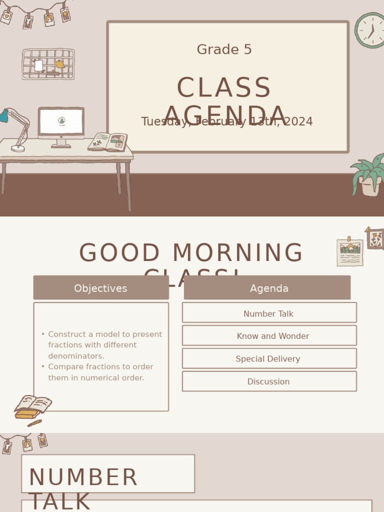 Grade 5 Class Agenda: Fractions & Routes | PDF