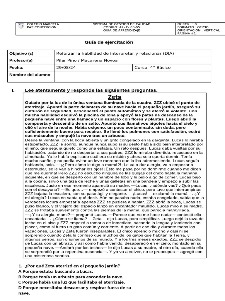 Guia de Ejercitación 4 Basico Simce | PDF