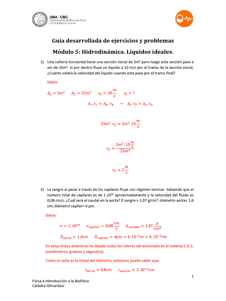 MÓDULO 5. Guía resuelta de ejercicios y problemas (2024)-1 | PDF | Capilar | Angiología