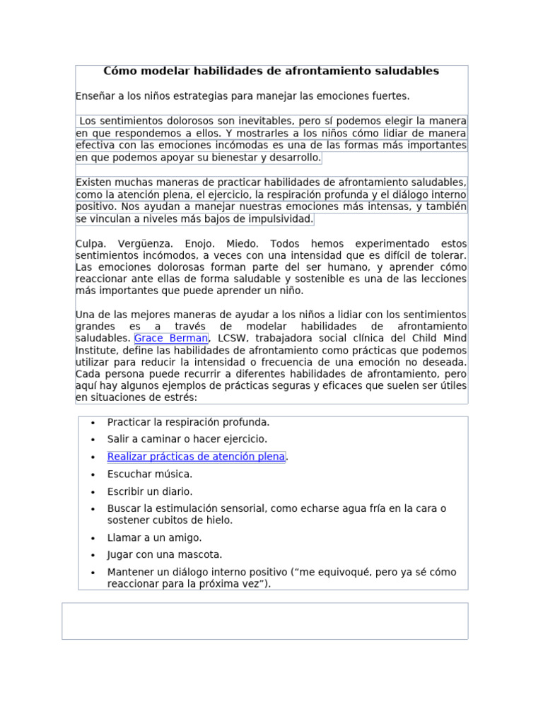 Cómo Modelar Habilidades de Afrontamiento Saludables | PDF | Atención ...