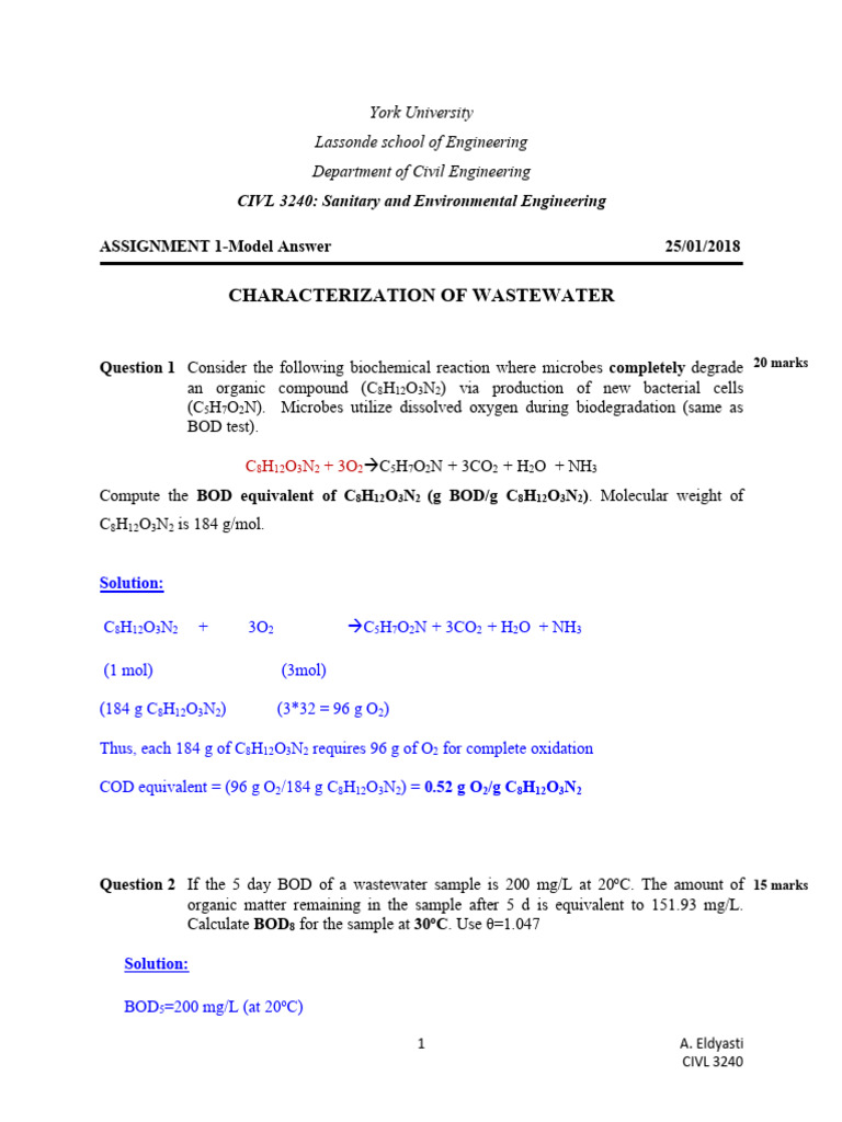 Wastewater Characterization and BOD Calculations | PDF | Environmental Technology | Water And ...
