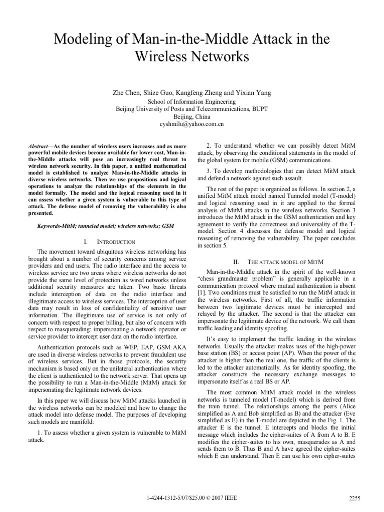 Modeling of Man-in-the-Middle Attack in the | PDF | Computer Network | Authentication