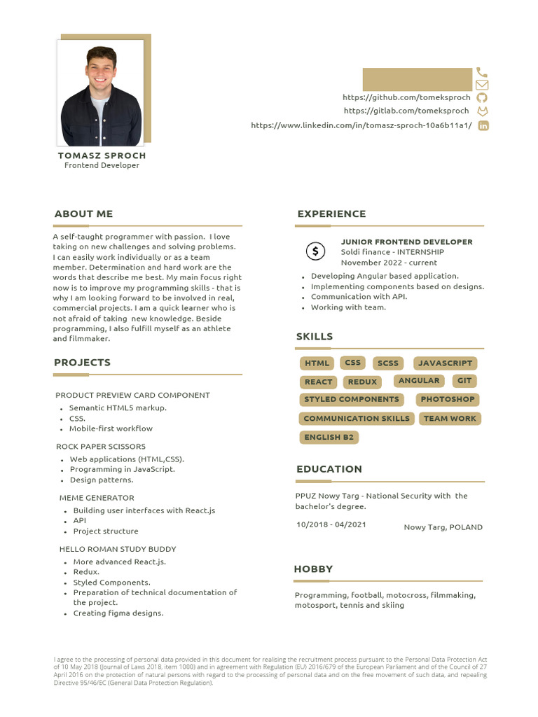 CV Tomasz Sproch Bez Kontaktu | PDF | Html | Software Development
