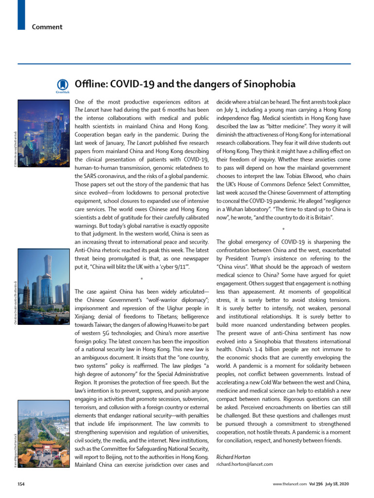 Offline COVID 19 and the Dangers of Sinophobia La | PDF | China | World ...
