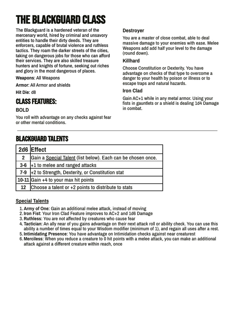 Shadowdark New Classes - Blackguard | PDF