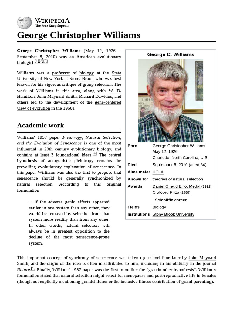 George C. Williams: Evolutionary Biologist | PDF | Biology | Evolution