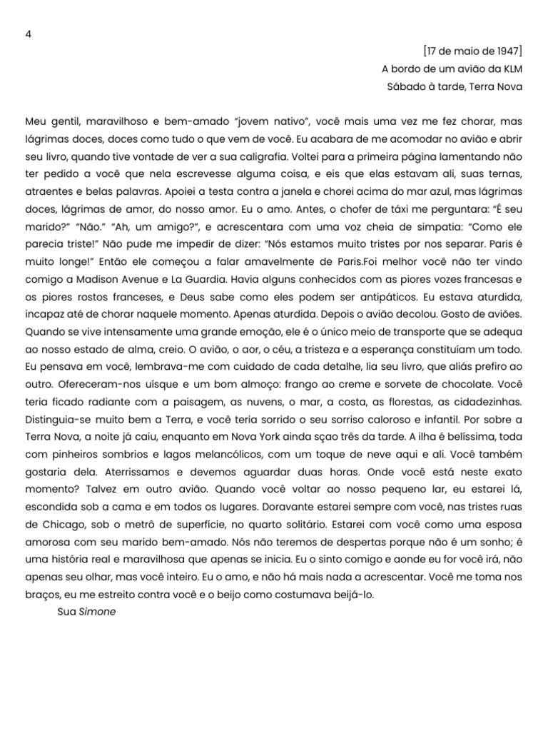 Carta de Simone de Beauvoir a Nelson Algren | PDF | Amor