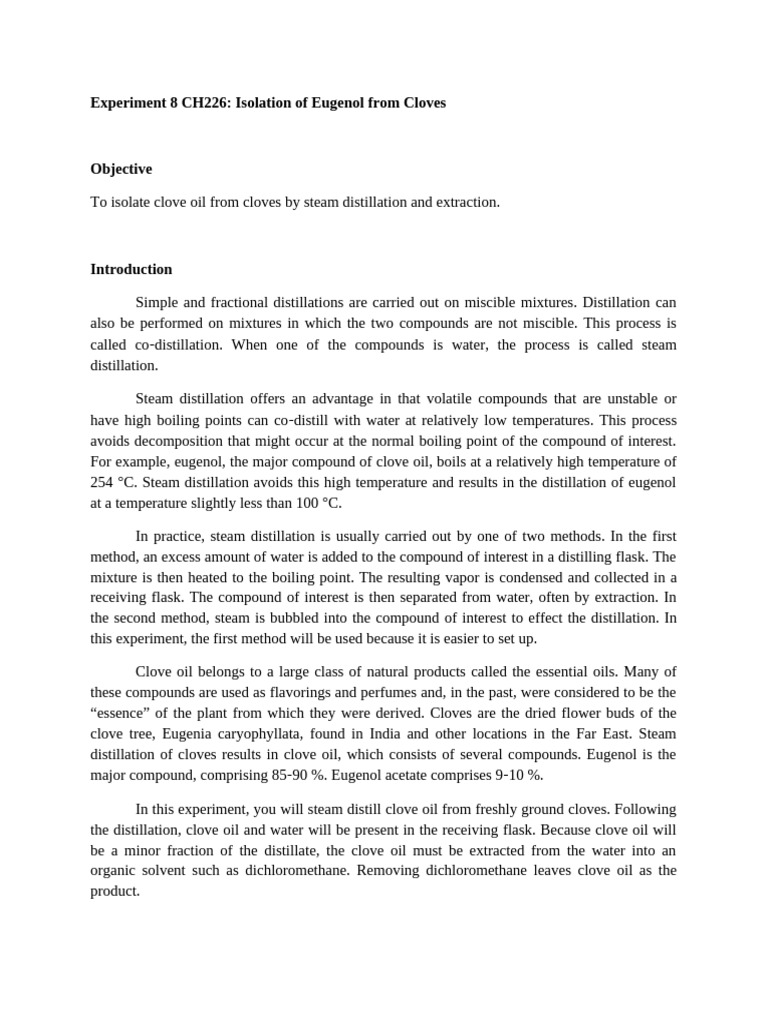 Experiment 8 Procedure CH226 | PDF | Distillation | Chemistry
