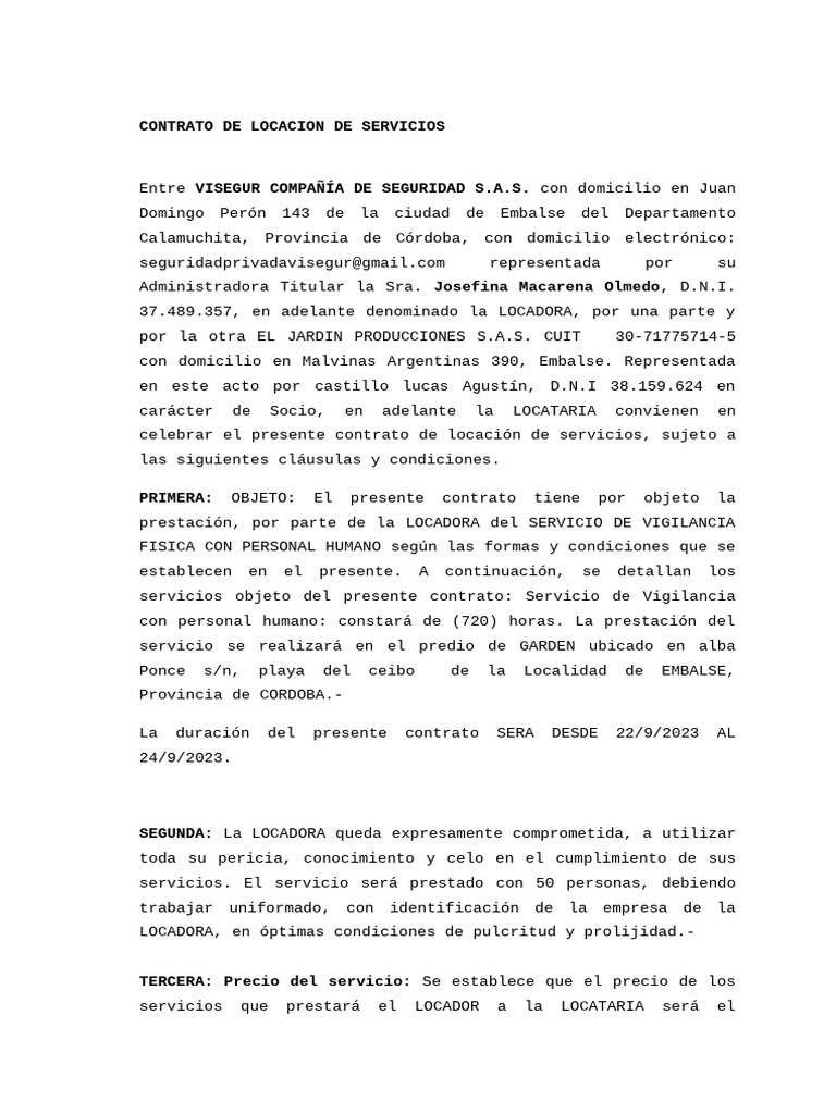 Contrato de Vigilancia y Seguridad | PDF