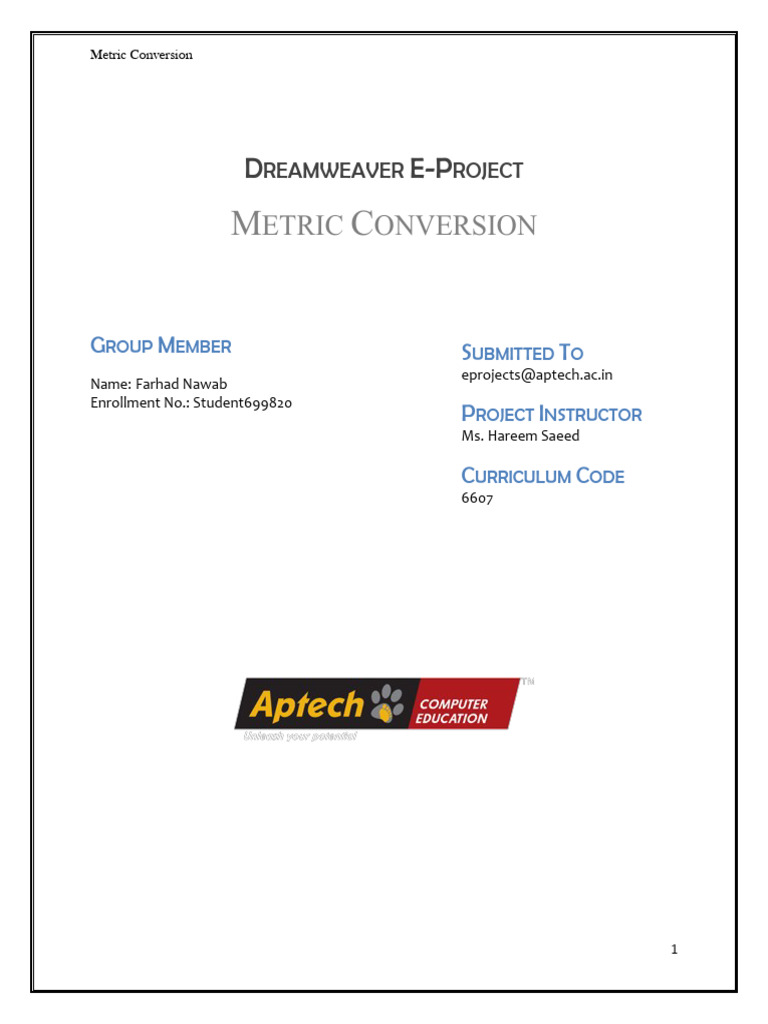 METRIC CONVERSION - Aptech Computer Education | PDF | Ton | Quantity