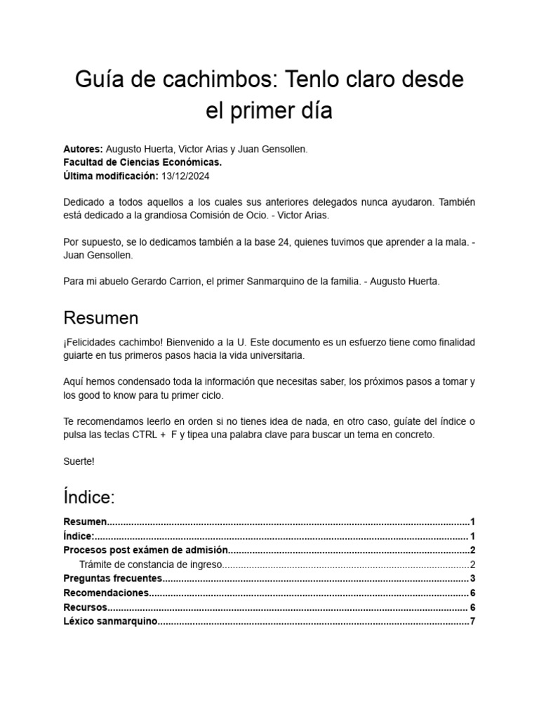 Guía para nuevos cachimbos universitarios | PDF | Maestros | Universidad