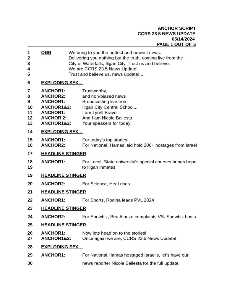 Anchor-Script - CCRS 23.5 News Update! | PDF | Hamas | Israeli–Palestinian Conflict