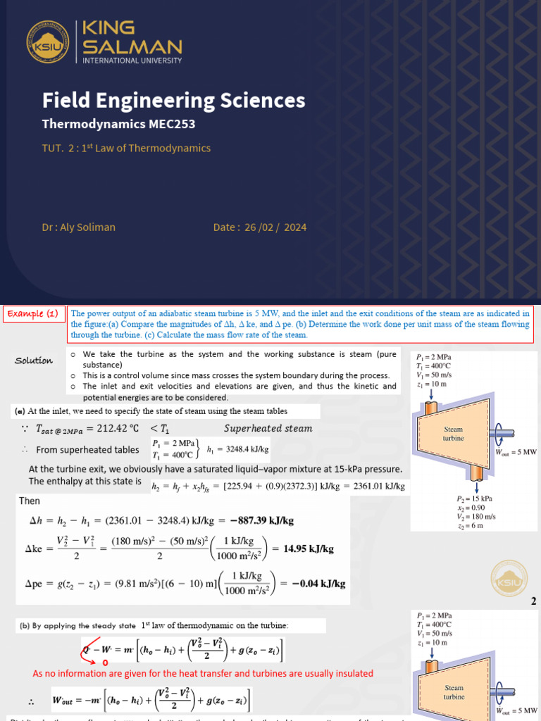 Thermodynamics MEC253-TUT2 | PDF | Heat | Steam