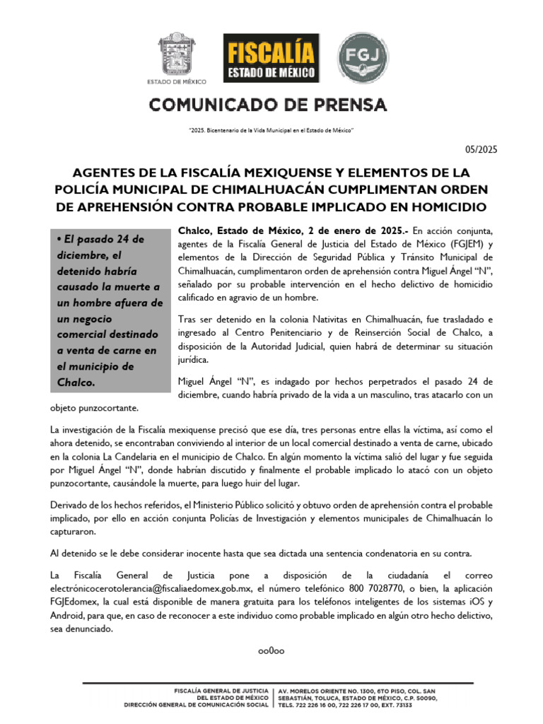 Comunicado 05 2025 | PDF | Policía | México