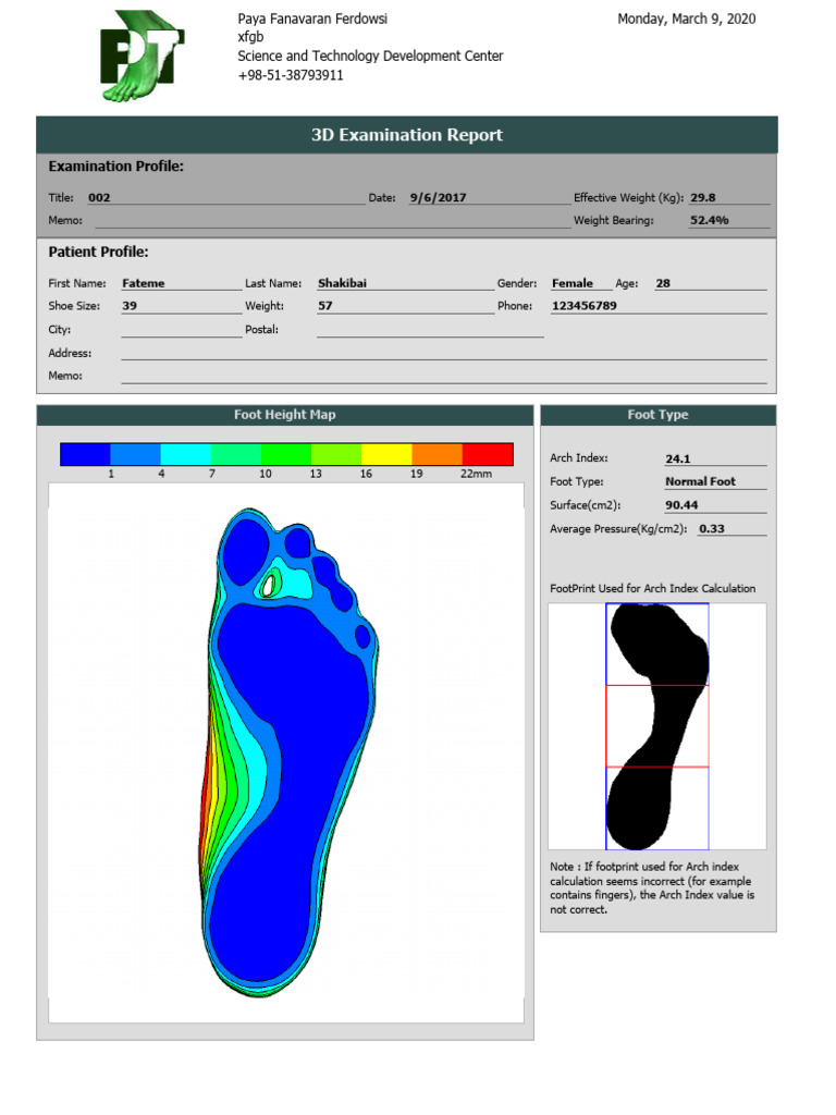 PT-3D Foot Scanner Report Sample | PDF | Foot | Metrology