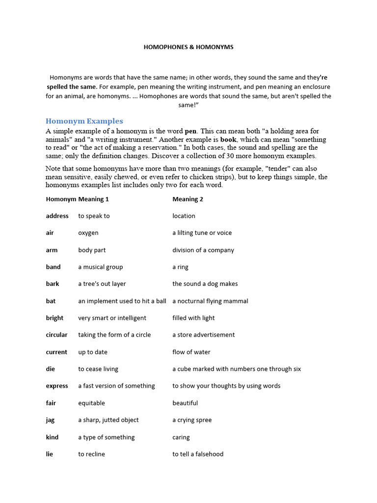 Homophones and Homonyms | PDF | Verb | Adverb