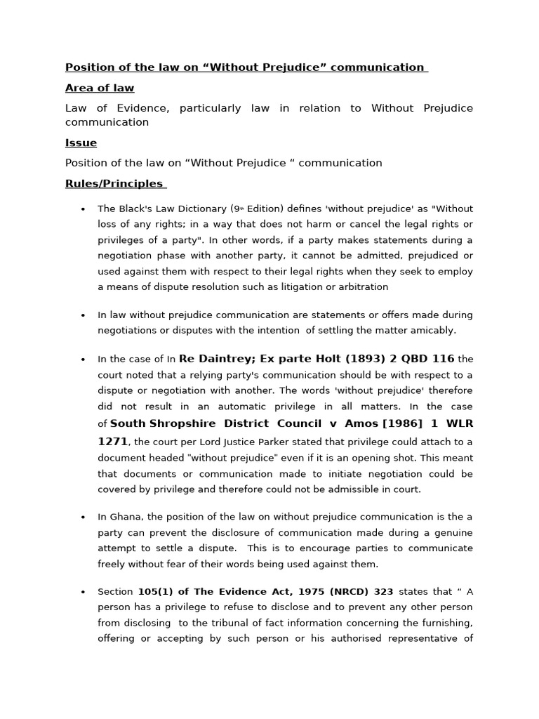 Understanding "Without Prejudice" Law | PDF | Prejudice (Legal Term ...