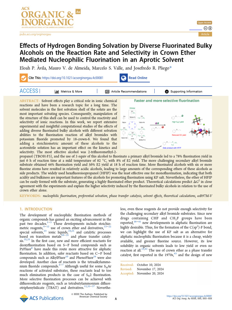 Ávila Et Al 2024 Effects of Hydrogen Bonding Solvation by Diverse ...