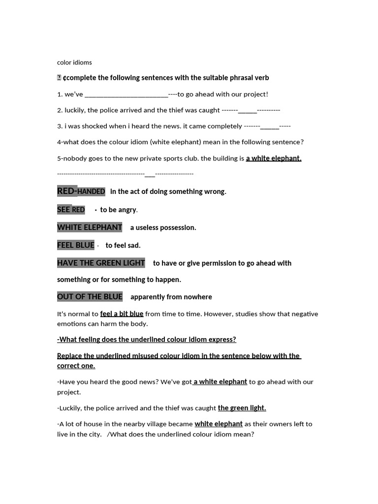 color idioms | PDF