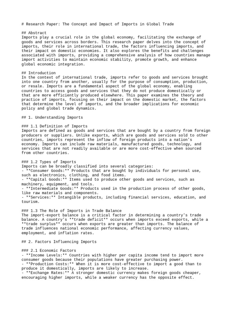 Importanceof Import Things | PDF | Protectionism | Tariff