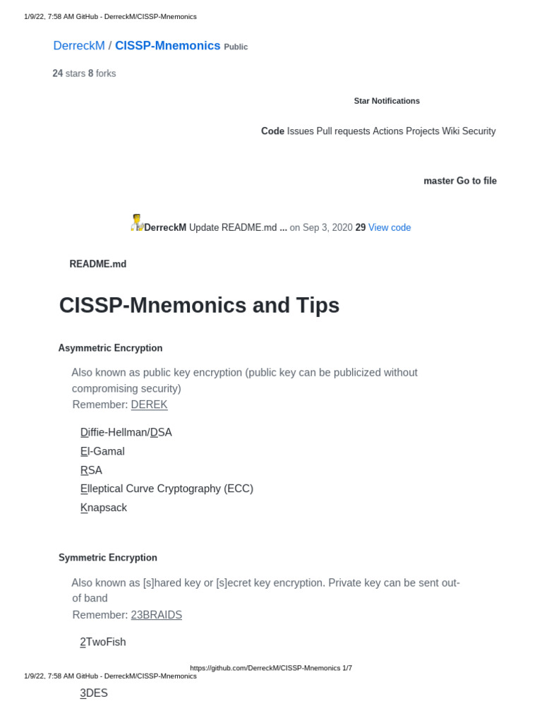GitHub - DerreckM_CISSP-Mnemonics | PDF | Computer Network | Network Topology