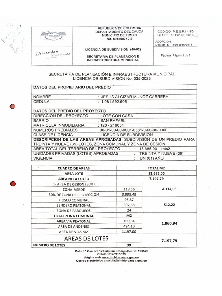 Licencia de Subdivisión | PDF