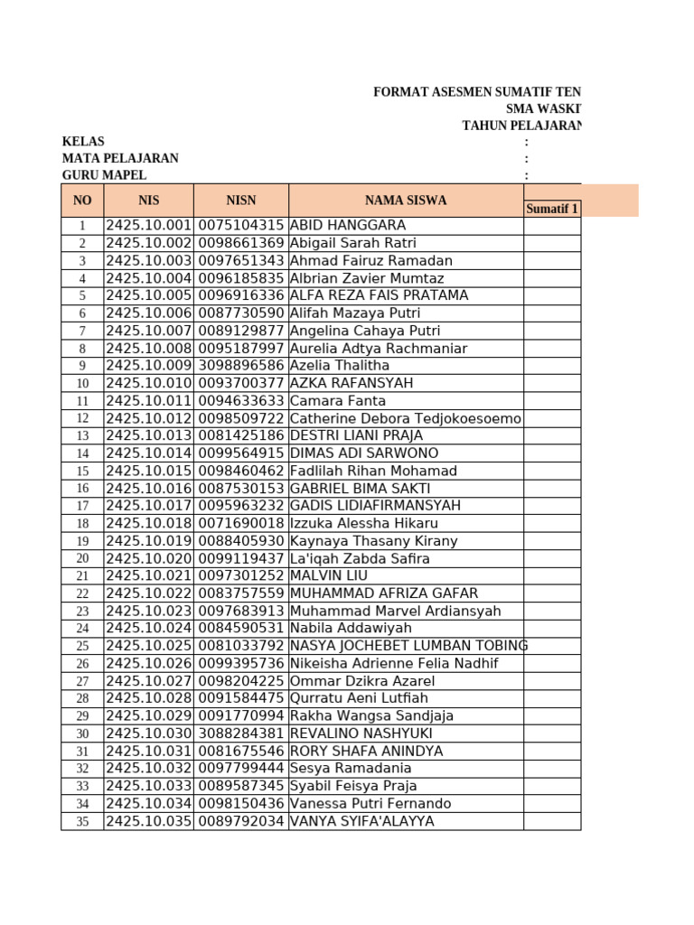 Format Nilai X, Xi, Xii | PDF