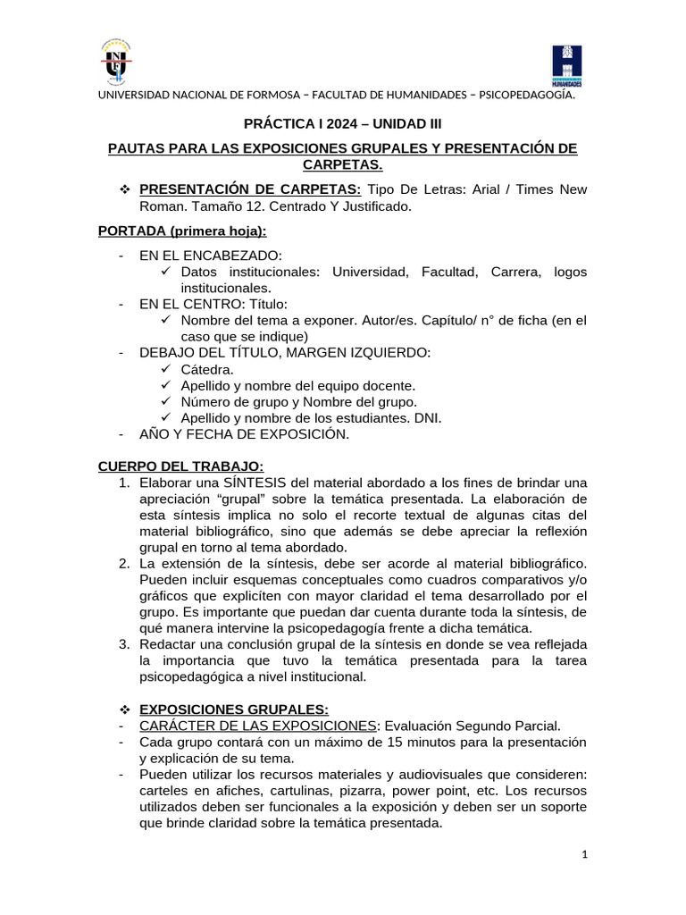 Pautas para Exposiciones Grupales y Elaboración de Carpetas. | PDF