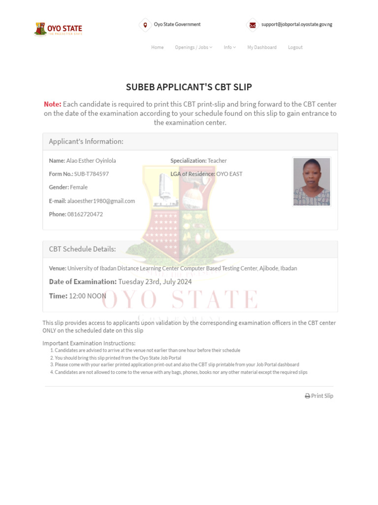 Exam Slip | PDF