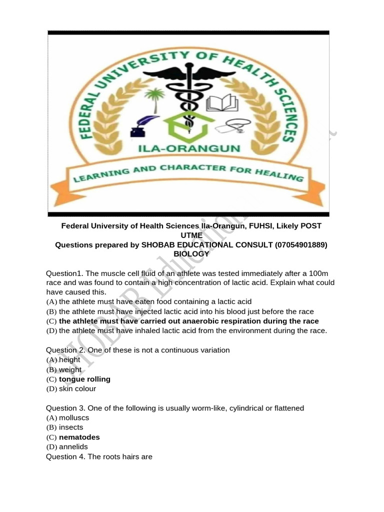 FUHSI Likely POST UTME Questions Prepared by SHOBAB | PDF | Acid ...
