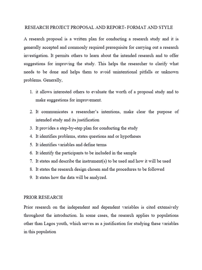 EDU 303 A RESEARCH PROJECT PROPOSAL AND REPORT - FORMA T AND STYLE E-1 ...
