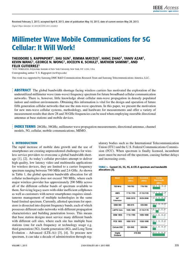 Millimeter Wave Mobile Communications For 5G | PDF | 4 G | Extremely ...