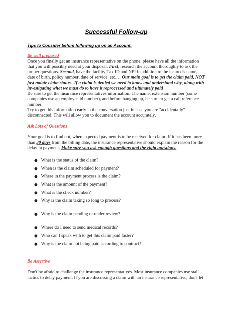 Effective Insurance Claim Follow-up | PDF | Insurance | Health Care