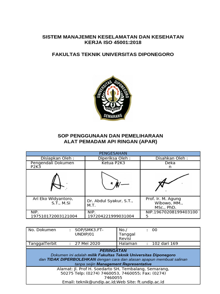 Sop Penggunaan Dan Pemeliharaan Alat Pemadam Api Ringan | PDF