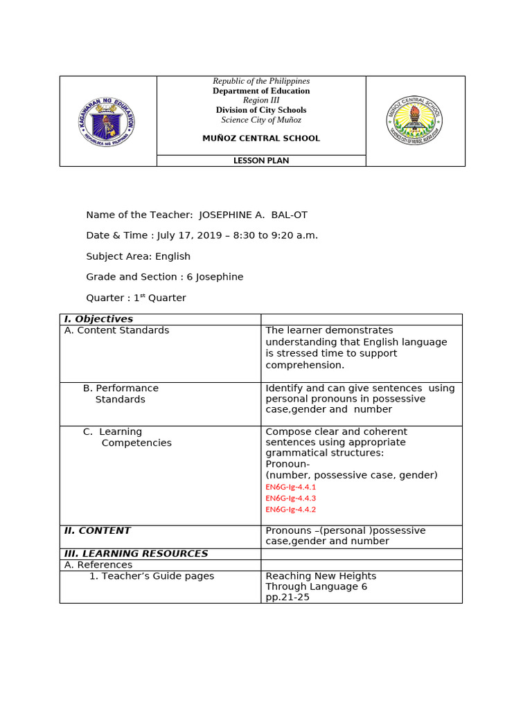 LESSON PLAN FOR Observation | PDF | Grammatical Number | Grammatical Gender