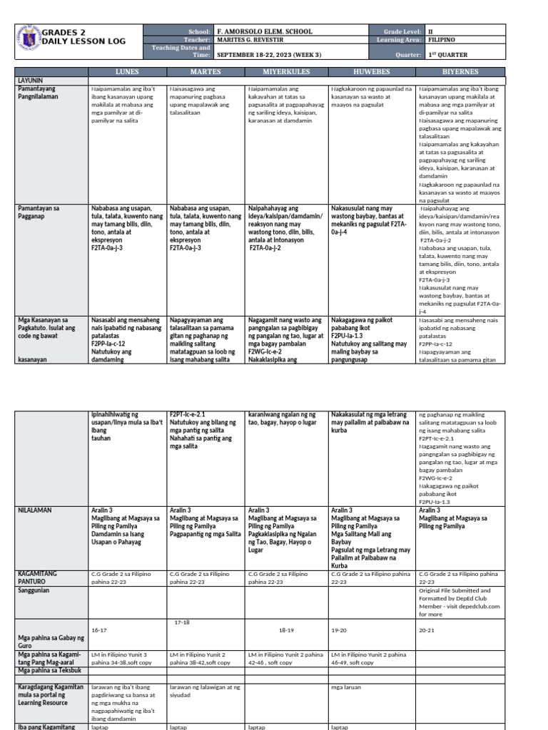 DLL_FILIPINO 2_Q1_W3 | PDF