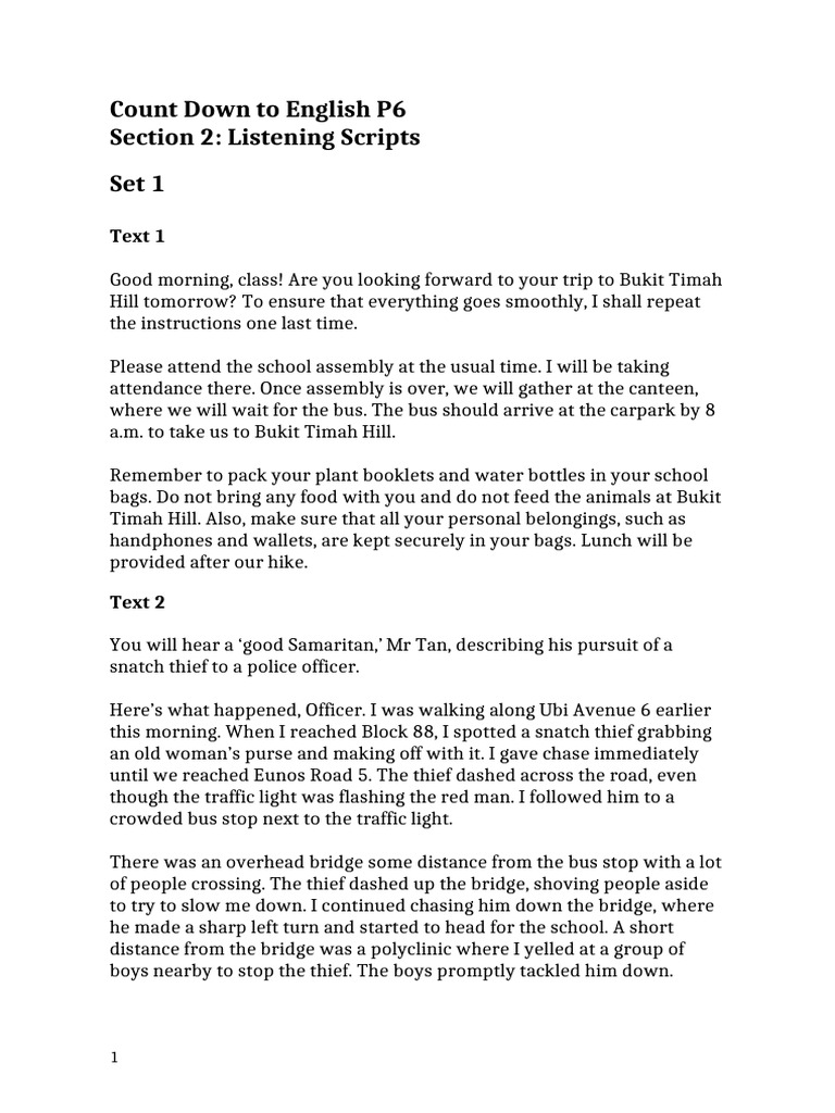 Audio Scripts - Count Down Pri Eng Exams p6 | PDF | Sushi