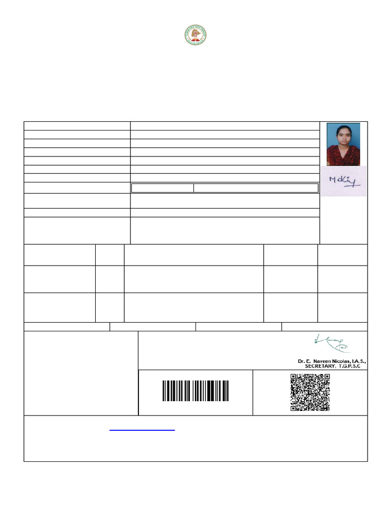 Telangana Women Welfare Officer Hall Ticket | PDF | Identity Document