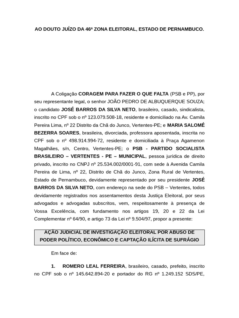 Aije - Ação Judicial de Investigação Eleitoral Por Abuso de Poder ...