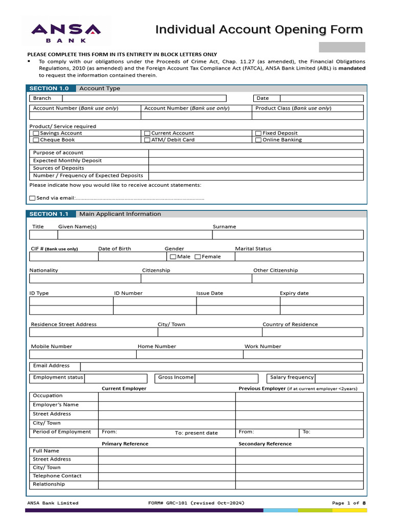 Account Opening Form - Individual (v6. Dec-2024) | PDF | Banks | Payments