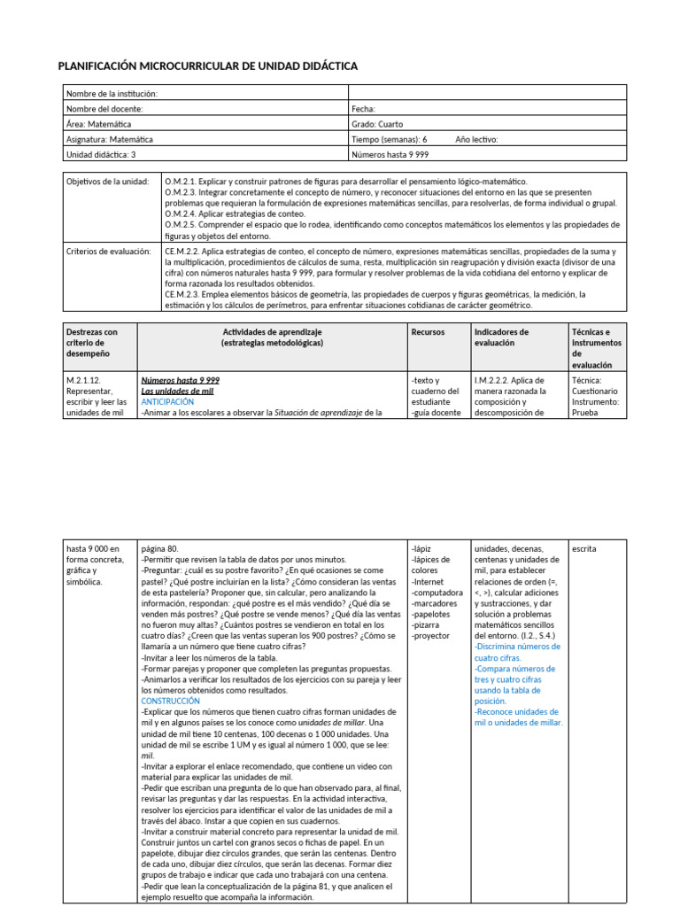 M4 U3 Plan | PDF | Números | Evaluación