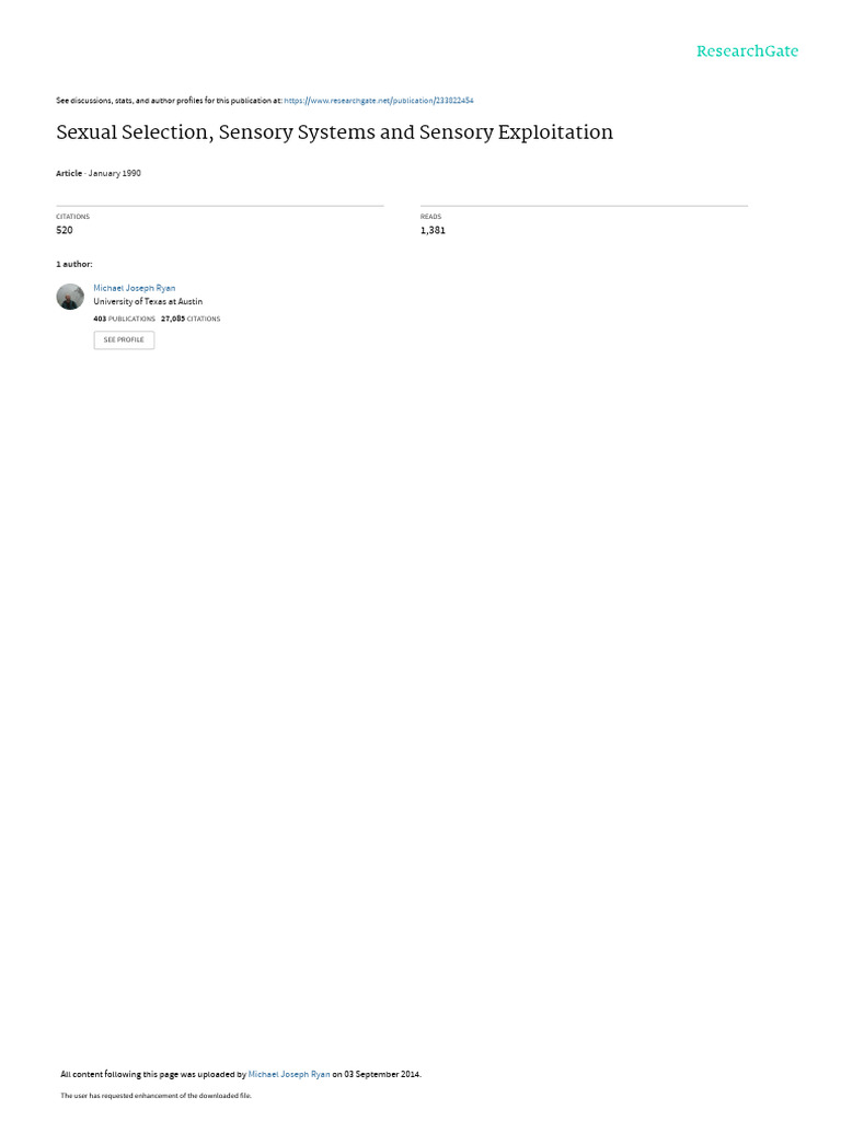 Sexual Selection Sensory Systems and Sensory Explo | PDF