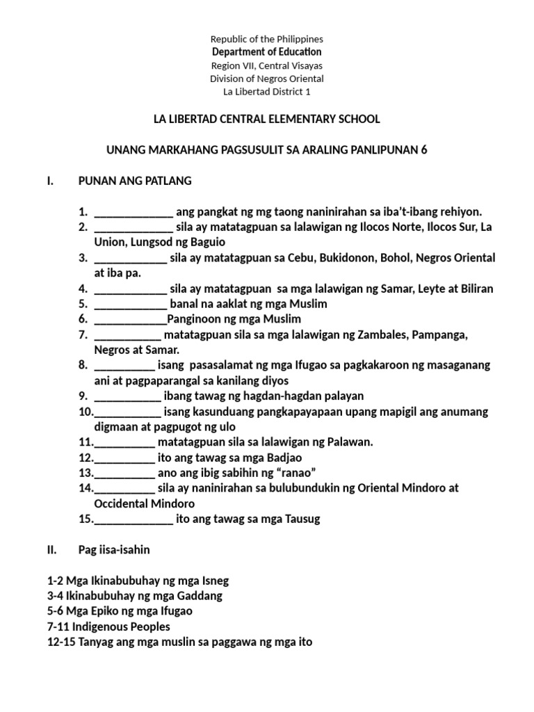 First Periodical Test in Aral Pan | PDF