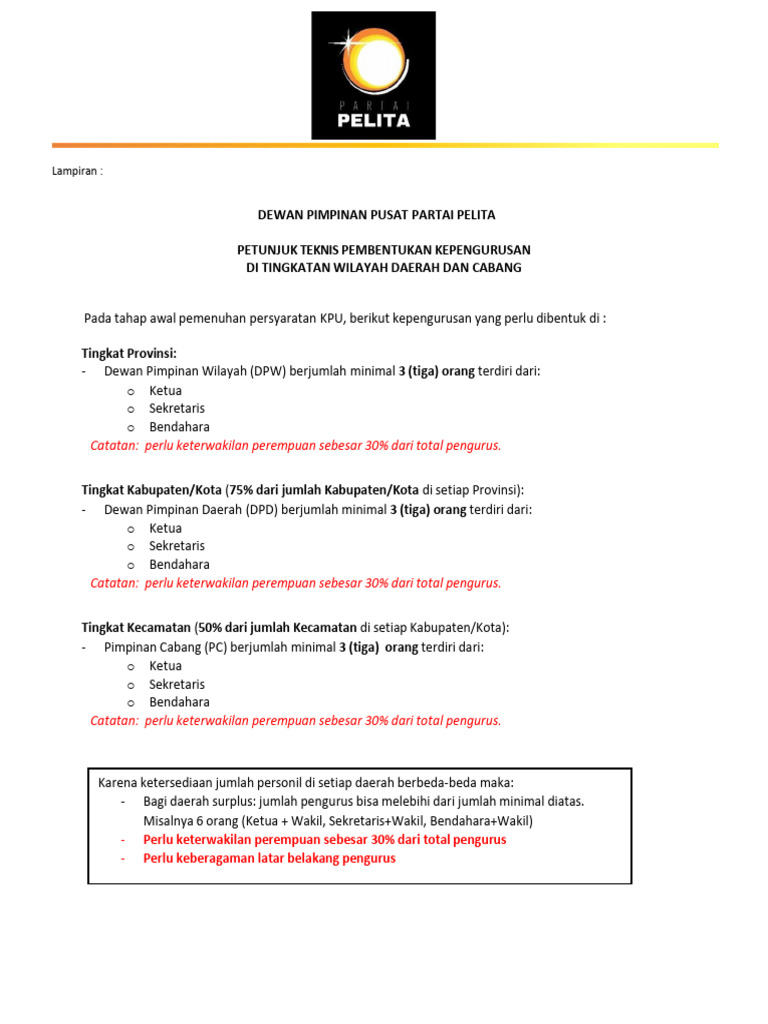 Petunjuk Teknis Pembentukan DPW, DPD dan PC | PDF